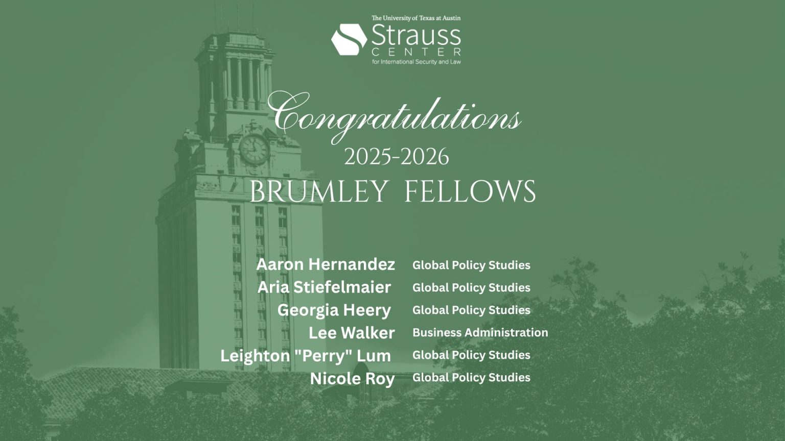 Our 2025 – 2026 Brumley Next Generation Graduate Fellows